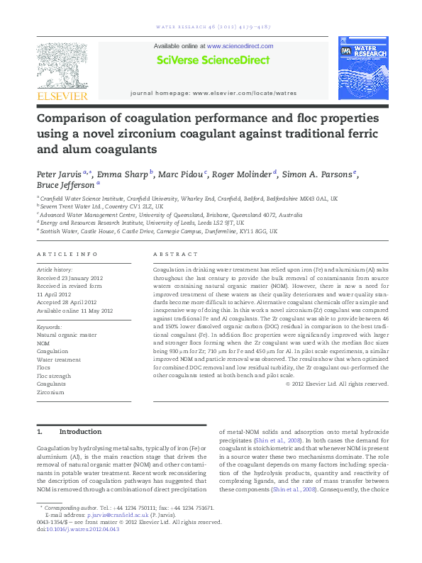 Pdf Comparison Of Coagulation Performance And Floc Properties Using A