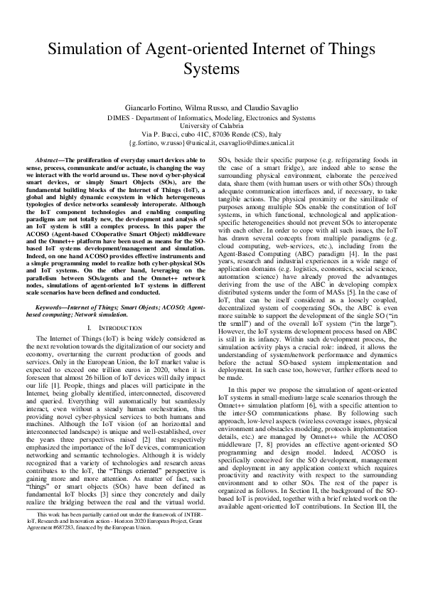 (PDF) Simulation of Agent-oriented Internet of Things Systems