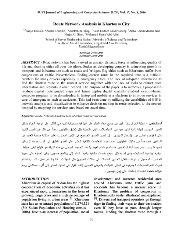 (PDF) Route Network Analysis in Khartoum City