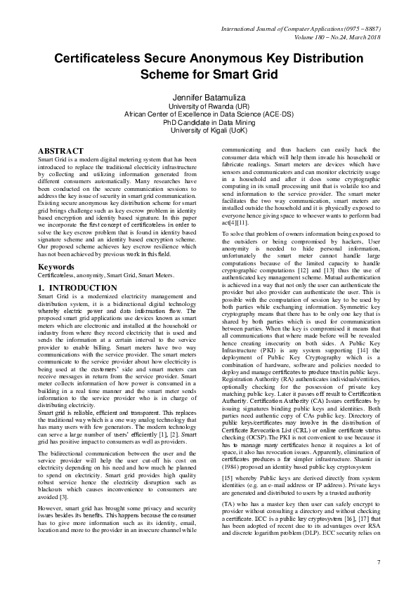 (PDF) Certificateless Secure Anonymous Key Distribution Scheme for Smart Grid