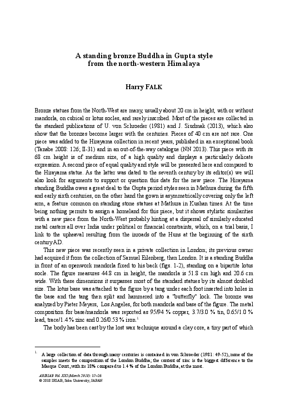 (PDF) A standing bronze Buddha in Gupta style from the north-western ...