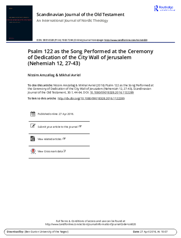 (PDF) Psalm 122 as the Song Performed at the Ceremony of Dedication of ...