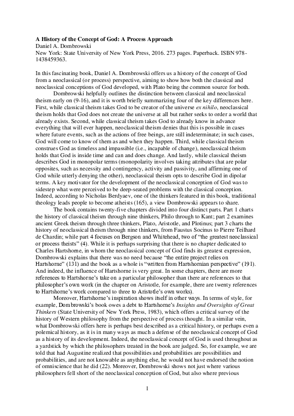 (DOC) Review of "A History of the Concept of God: A Process Approach ...