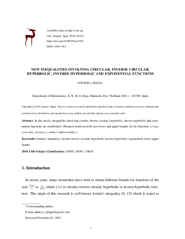 (PDF) NEW INEQUALITIES INVOLVING CIRCULAR, INVERSE CIRCULAR, HYPERBOLIC, INVERSE HYPERBOLIC AND ...