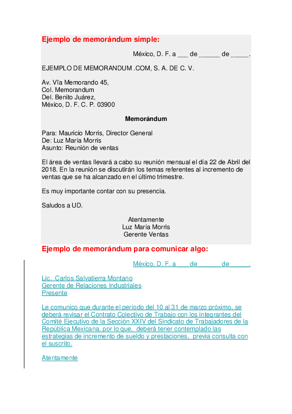 Formato De Memorandum