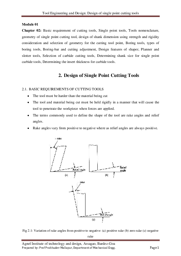 (PDF) Tool Engineering and Design: Design of single point cutting tools | Ahamed Sayed ...
