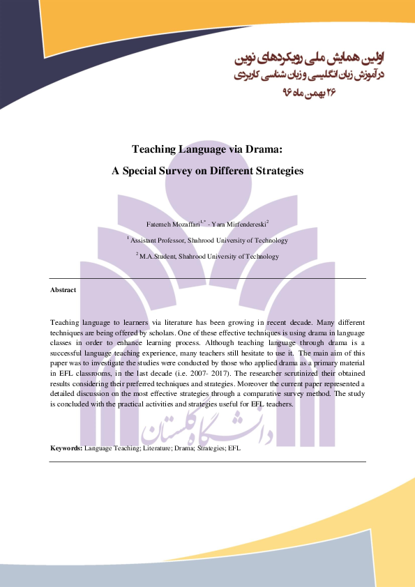 (PDF) Teaching Language via Drama: A Special Survey on Different Strategies