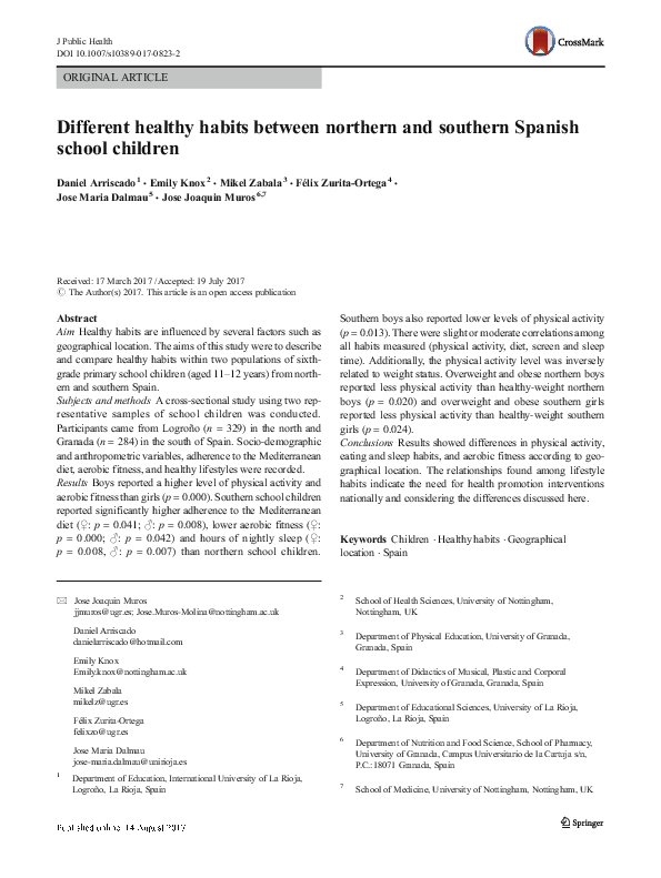 (PDF) Different healthy habits between northern and southern Spanish ...