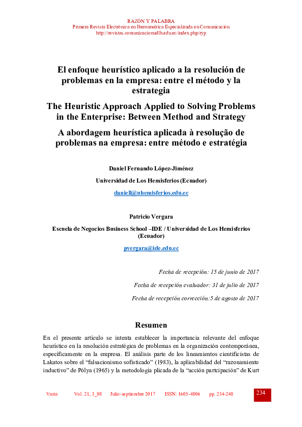 Pdf El Enfoque Heurístico Aplicado A La Resolución De Problemas En La 0489