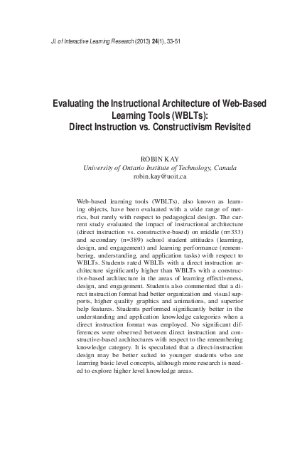 (PDF) Evaluating the Instructional Architecture of Web-Based Learning Tools (WBLTs): Direct ...