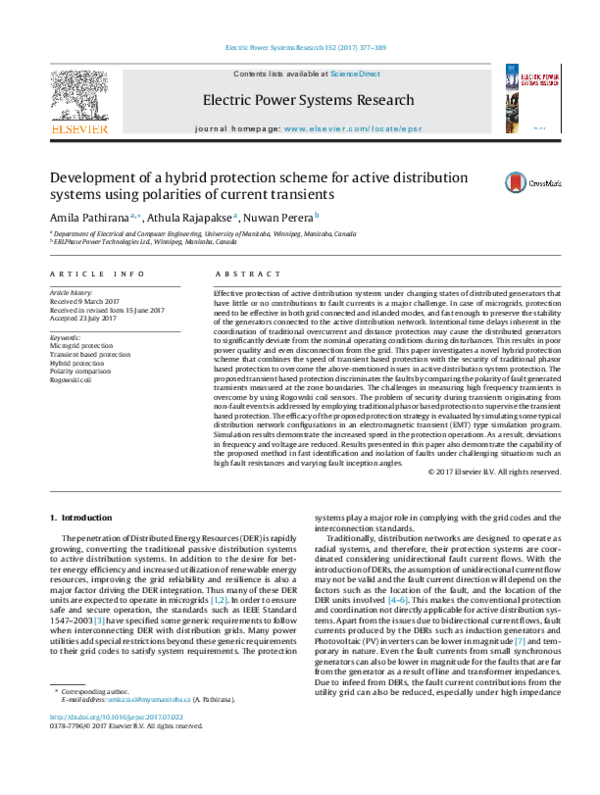 Pdf Development Of A Hybrid Protection Scheme For Active Distribution Systems Using Polarities
