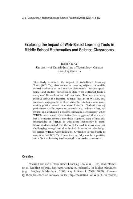 Pdf Exploring The Impact Of Web Based Learning Tools In Middle School Mathematics And Science