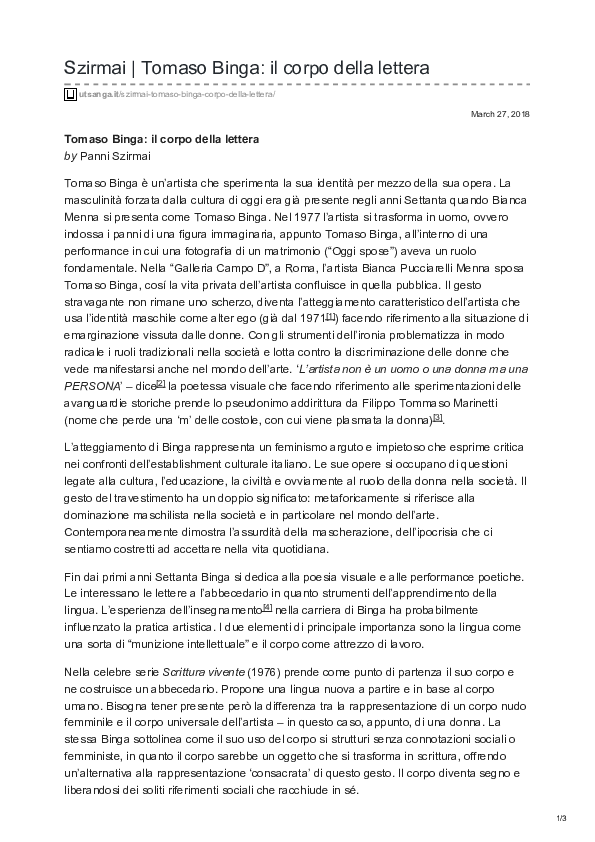 (PDF) Tomaso Binga: il corpo della lettera