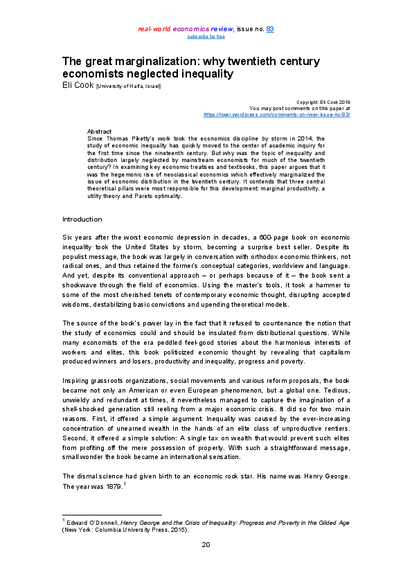 (PDF) The great marginalization: why twentieth century economists ...