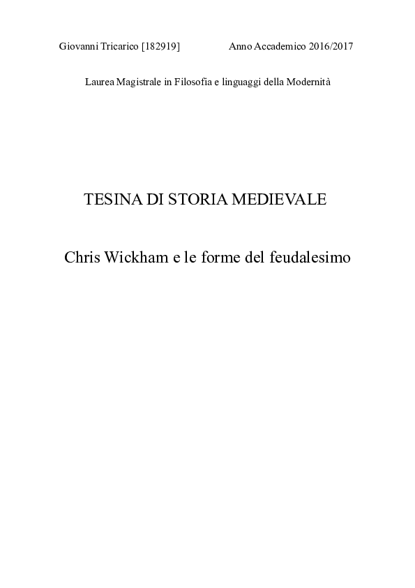 (PDF) Chris Wickham e le forme del feudalesimo