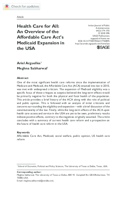 (PDF) Health Care for All: An Overview of the Affordable Care Act's ...