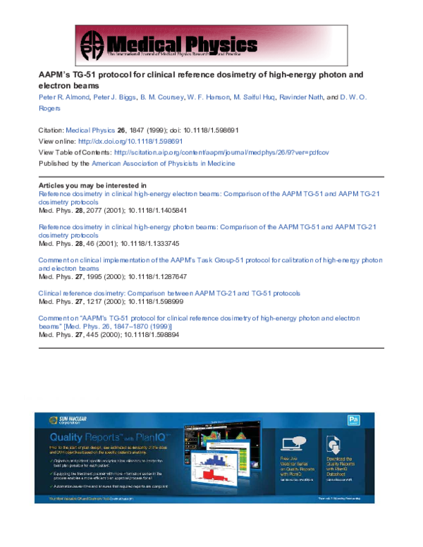 (PDF) AAPM's TG-51 protocol for clinical reference dosimetry of high ...