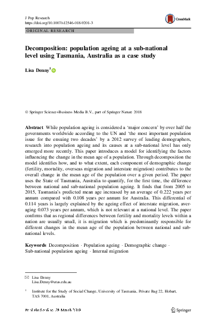 (PDF) Decomposition: population ageing at a sub-national level using ...
