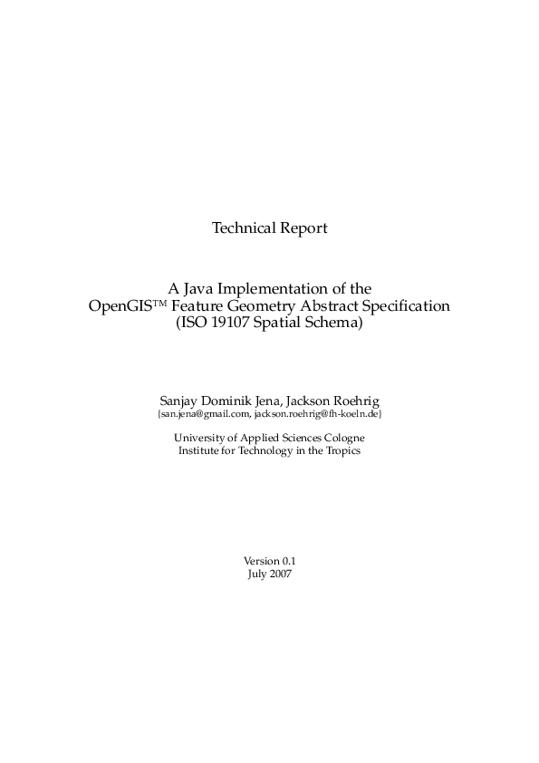 Pdf A Java Implementation Of The Opengis Feature Geometry Abstract Specification Iso 19107