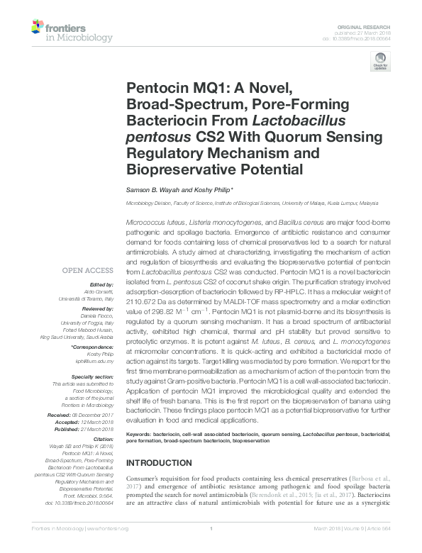 (PDF) Pentocin MQ1: A Novel, Broad-Spectrum, Pore-Forming Bacteriocin ...