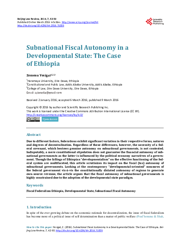 (PDF) Subnational Fiscal Autonomy in a Developmental State: the Case of ...