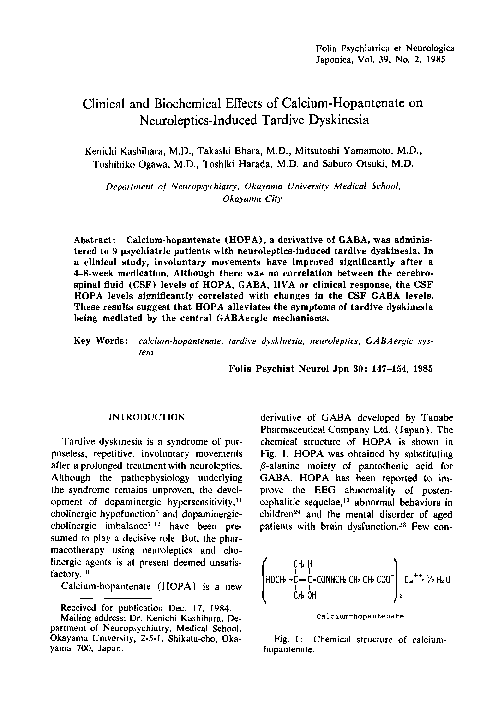 (PDF) Clinical and Biochemical Effects of Calcium-Hopantenate on ...