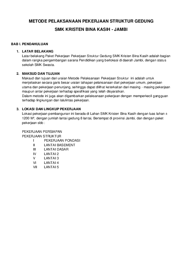 (DOC) METODE PELAKSANAAN PEKERJAAN STRUKTUR GEDUNG SMK KRISTEN BINA ...