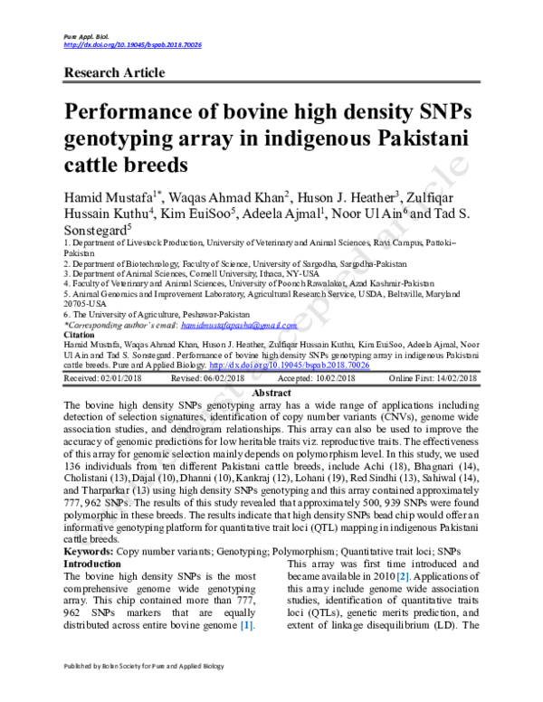 (PDF) Performance of bovine high density SNPs genotyping array in indigenous Pakistani cattle breeds