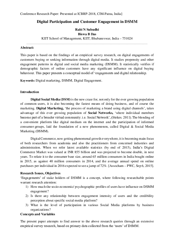 (PDF) Digital Participation and Customer Engagement in DSMM