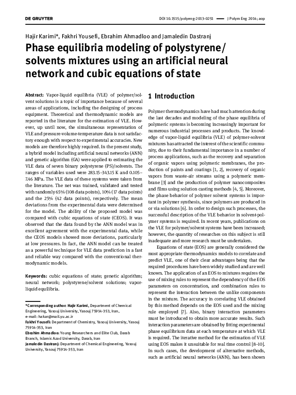 (PDF) Phase equilibria modeling of polystyrene/ solvents mixtures using ...