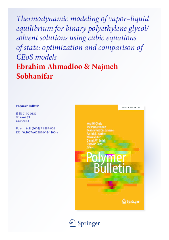 (PDF) Thermodynamic modeling of vapor–liquid equilibrium for binary ...