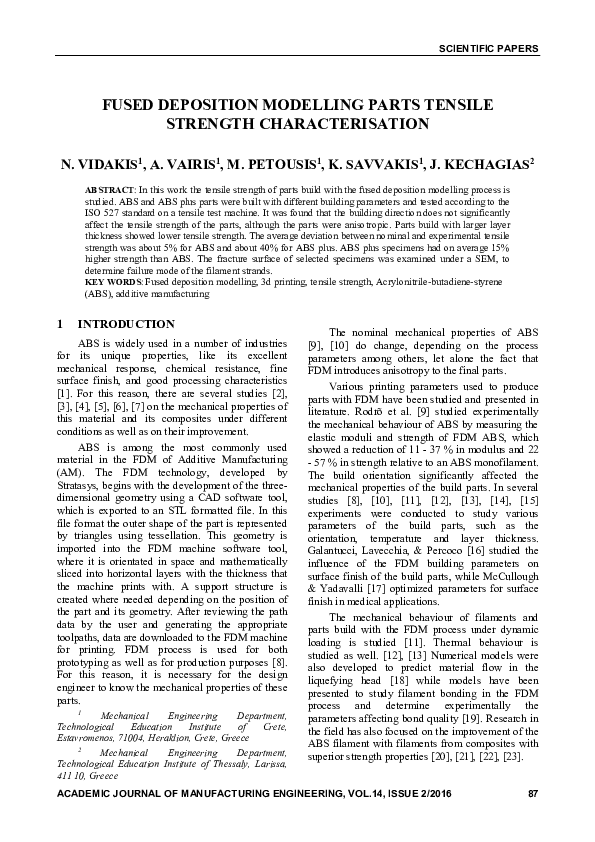 (PDF) FUSED DEPOSITION MODELLING PARTS TENSILE STRENGTH CHARACTERISATION | KIRAN TOKALA ...