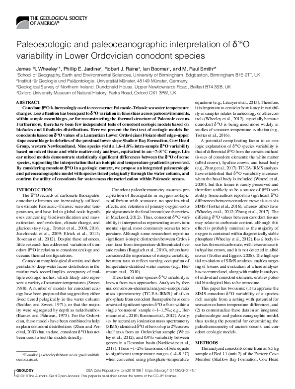 (PDF) Paleoecologic and paleoceanographic interpretation of δ 18 O ...