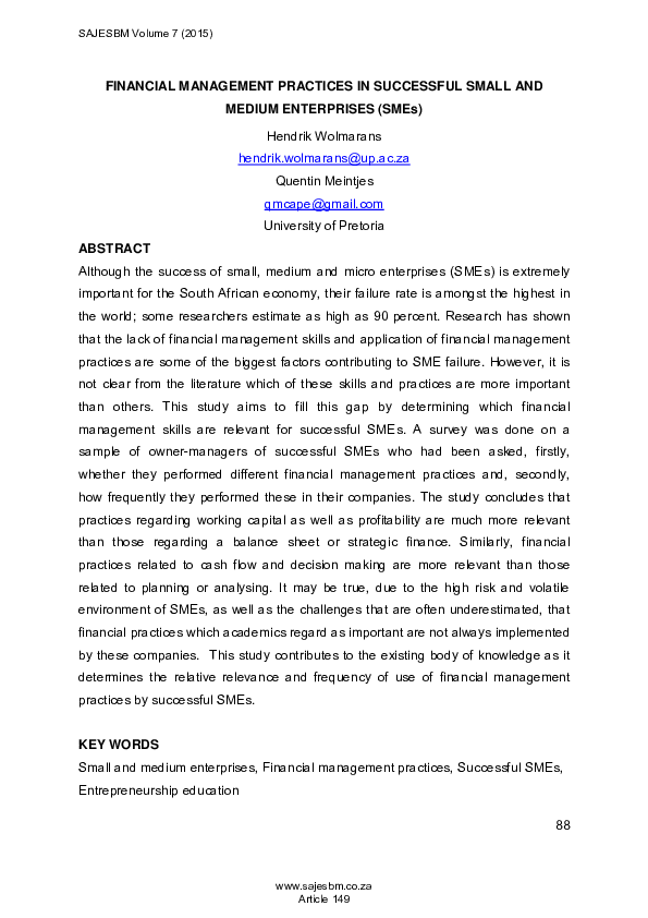 (PDF) FINANCIAL MANAGEMENT PRACTICES IN SUCCESSFUL SMALL AND MEDIUM ...