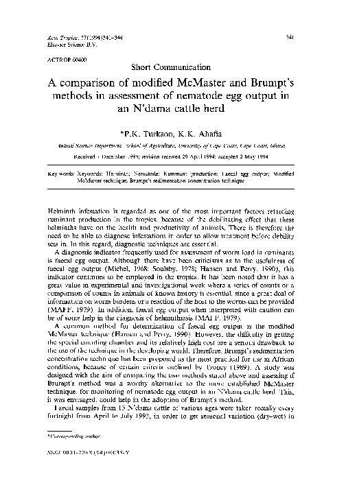 (PDF) A comparison of modified McMaster and Brumpt's methods in ...