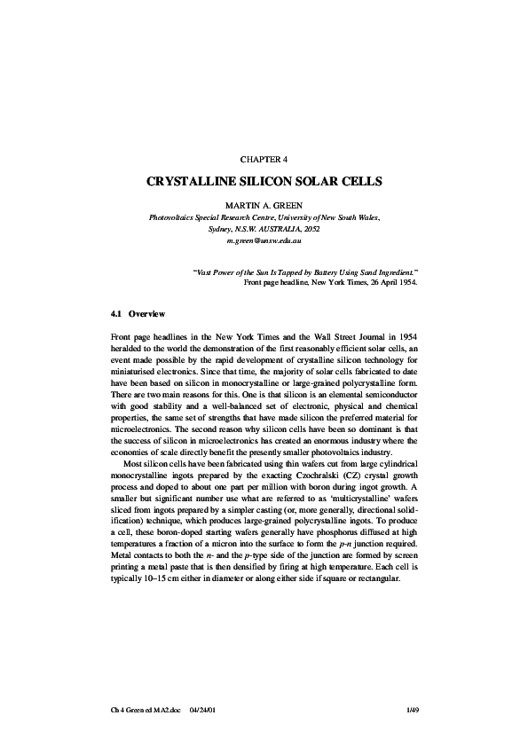 (PDF) CRYSTALLINE SILICON SOLAR CELLS