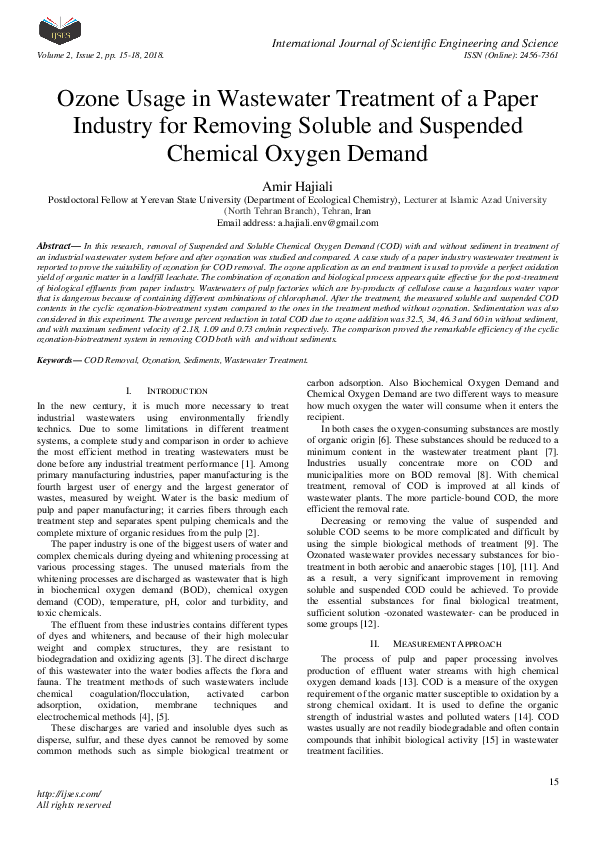 (PDF) Ozone Usage in Wastewater Treatment of a Paper Industry for ...