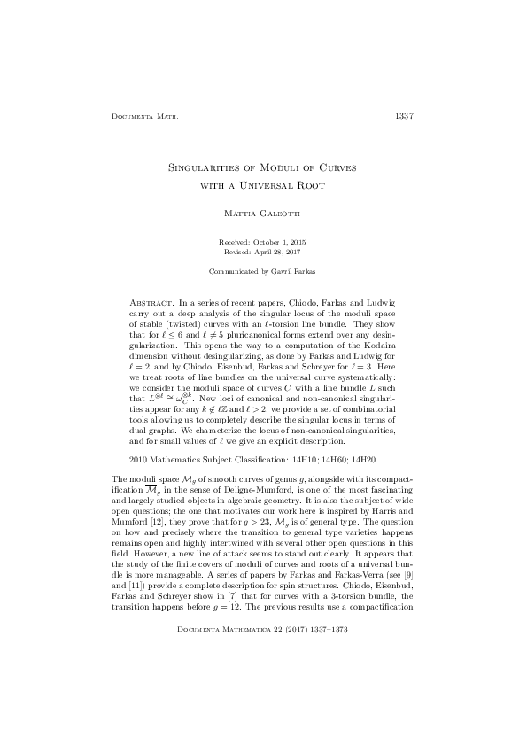 Pdf Singularities Of Moduli Of Curves With A Universal Root Mattia Galeotti