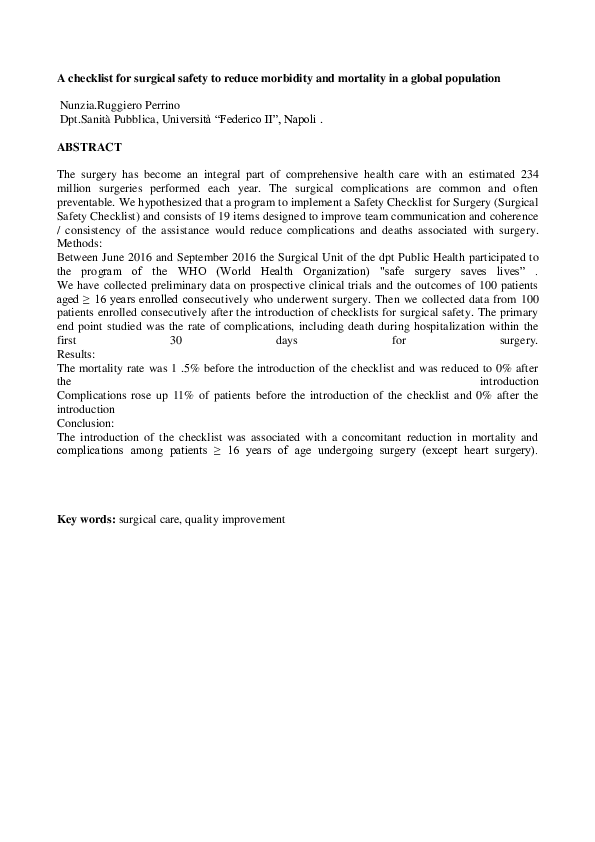 (DOC) A checklist for surgical safety to reduce morbidity and mortality ...