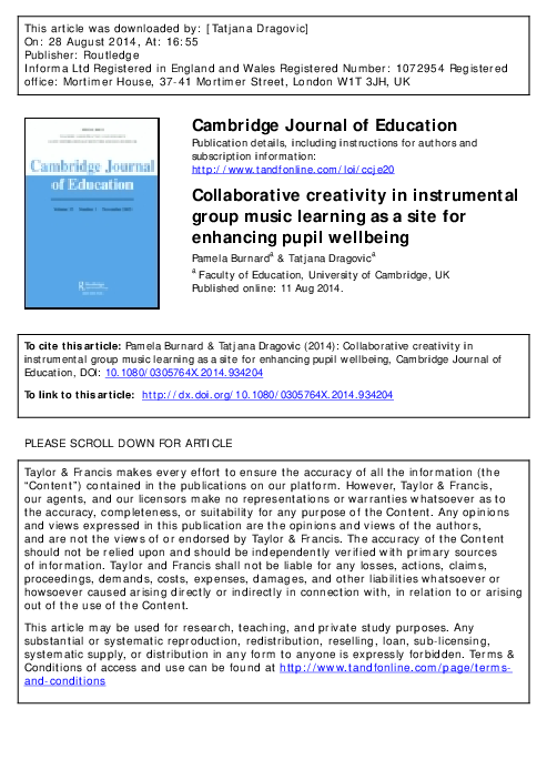 (PDF) Cambridge Journal of Education Collaborative creativity in ...