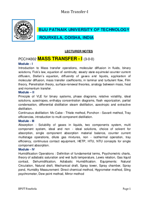 (PDF) Mass Transfer-I