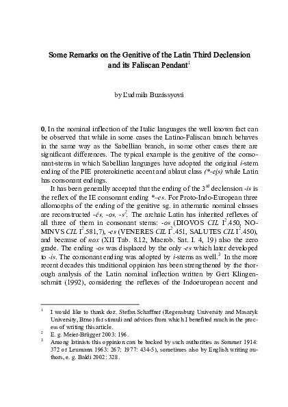(PDF) Some Remarks on the Genitive of the Latin Third Declension and ...