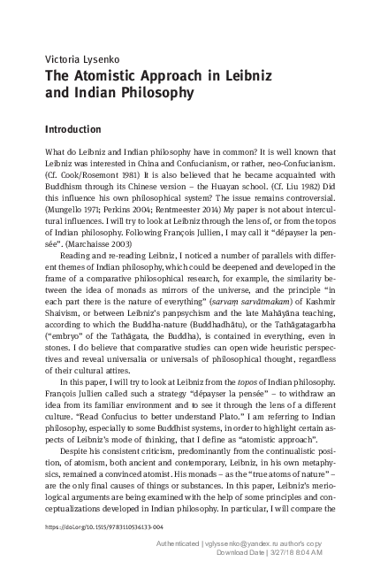 (PDF) The Atomistic Approach in Leibniz and Indian Philosophy