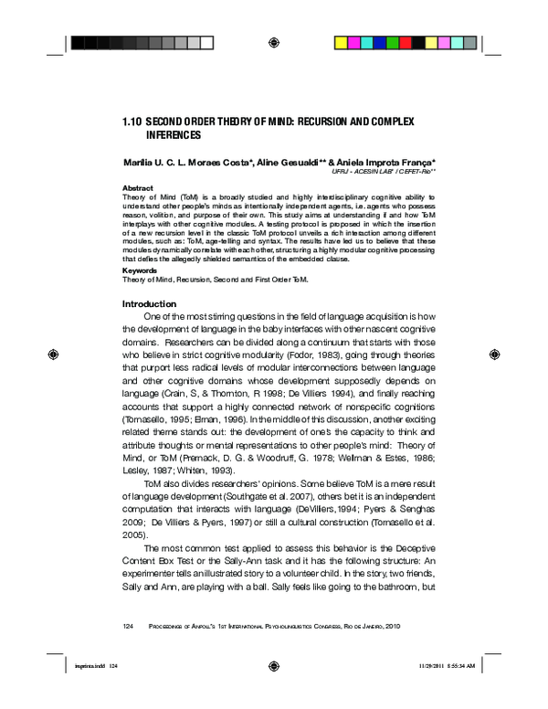 (PDF) SECOND ORDER THEORY OF MIND: RECURSION AND COMPLEX INFERENCES