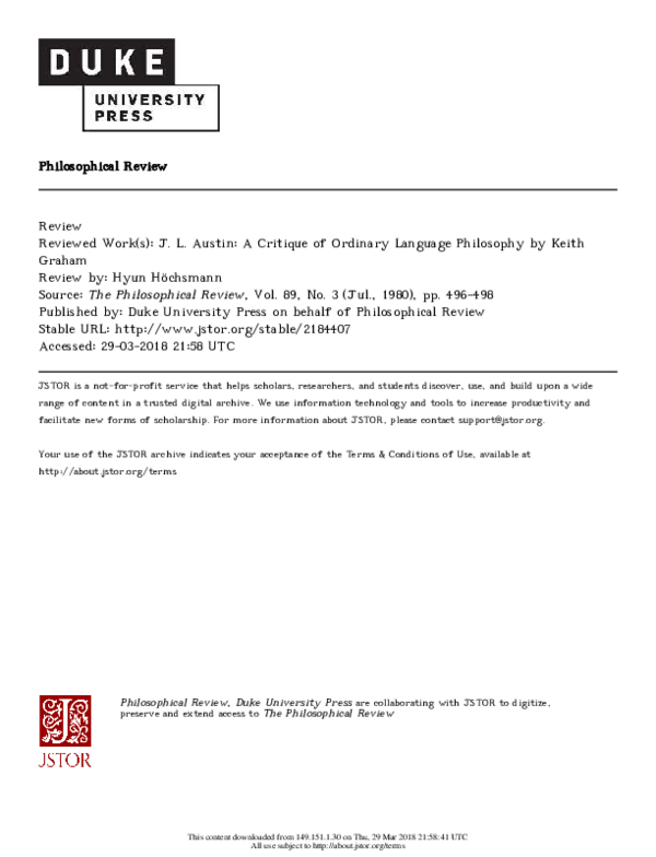 (PDF) J. L. Austin: A Critique of Ordinary Language Philosophy