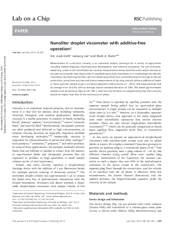 (PDF) Nanoliter droplet viscometer with additive-free operation