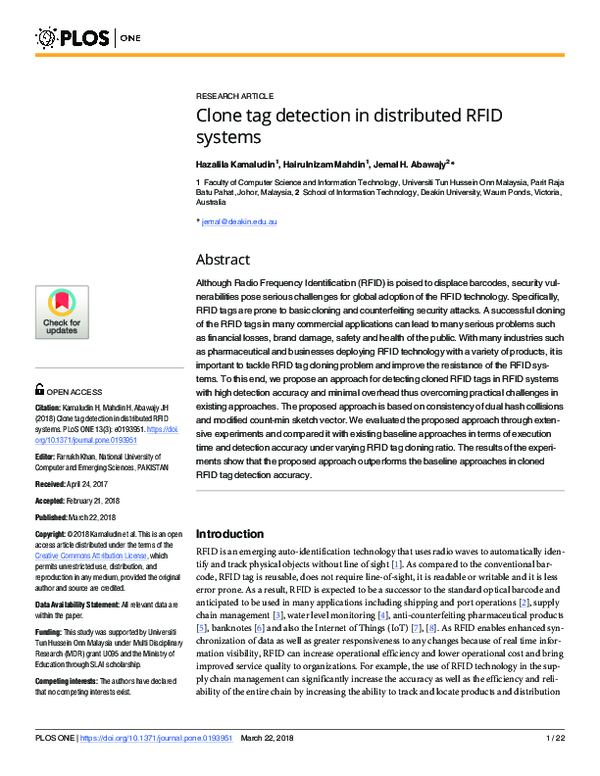 (PDF) Clone tag detection in distributed RFID systems