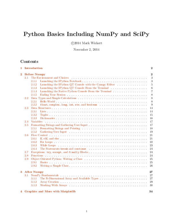 Pdf Python Basics Including Numpy And Scipy