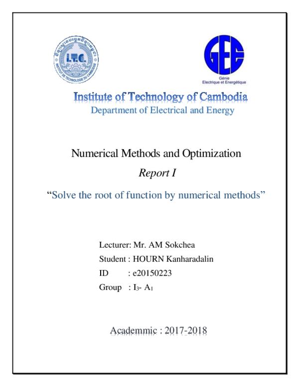 (PDF) Numerical Methods and Optimization