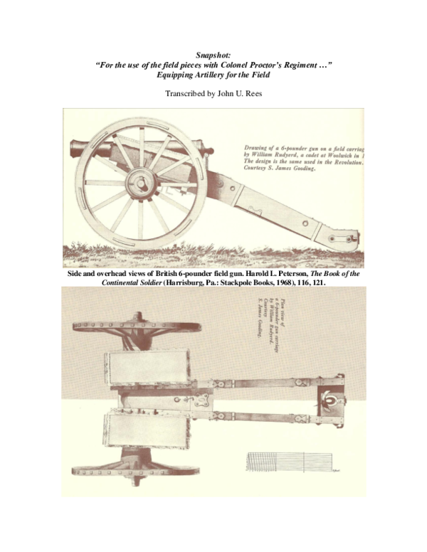 (PDF) Snapshot: “'For the use of the field pieces with Colonel Proctor ...